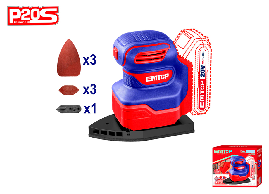 MOUSE SANDER BATTERY EMTOP 20V P20S (WITH 6 SANDPAPERS - BATTERY AND ...